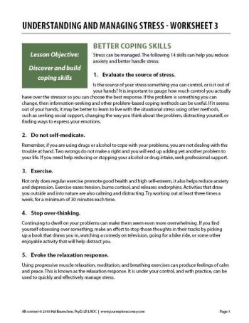 Understanding And Managing Stress - Worksheet 3 (COD) | Journey To Recovery